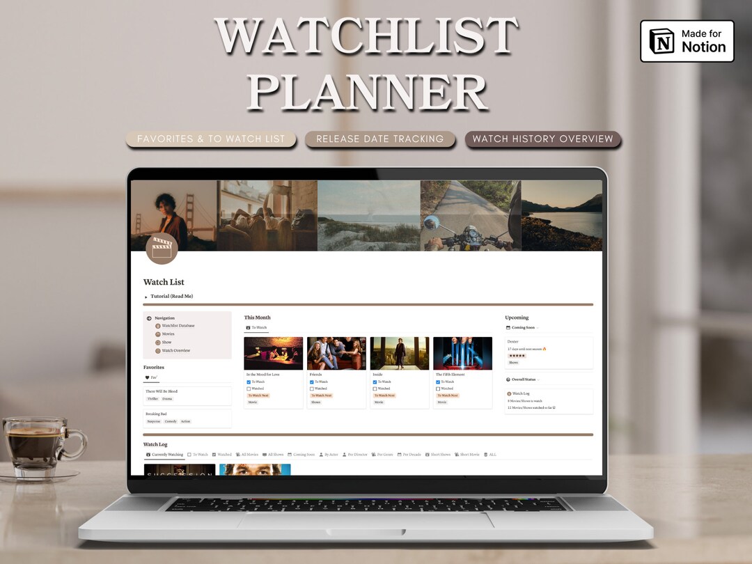 Movie & TV Show Tracker Notion Template - Aesthetic Notion Film Planner ...