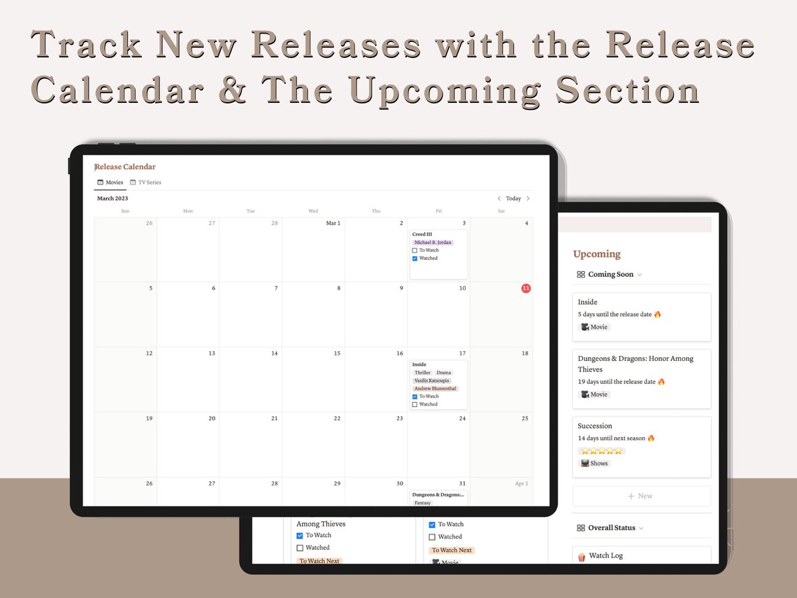 Movie & TV Show Tracker Notion Template - Aesthetic Notion Film Planner ...
