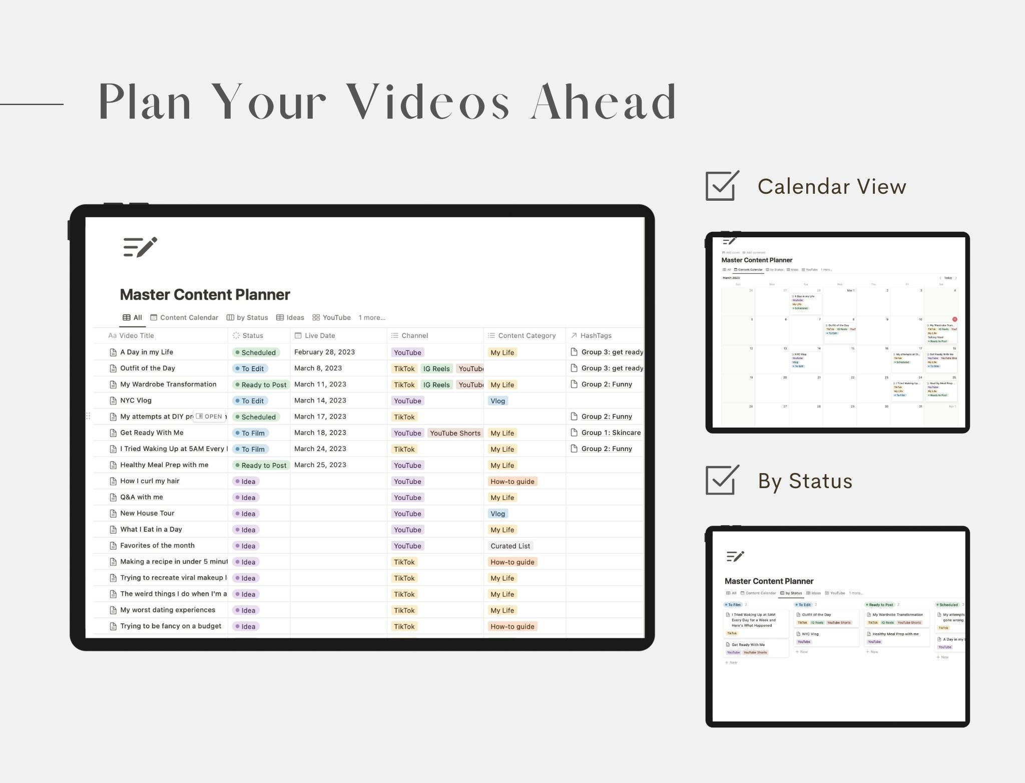 Notion Template Social Media Video Content Planner Creators - Etsy