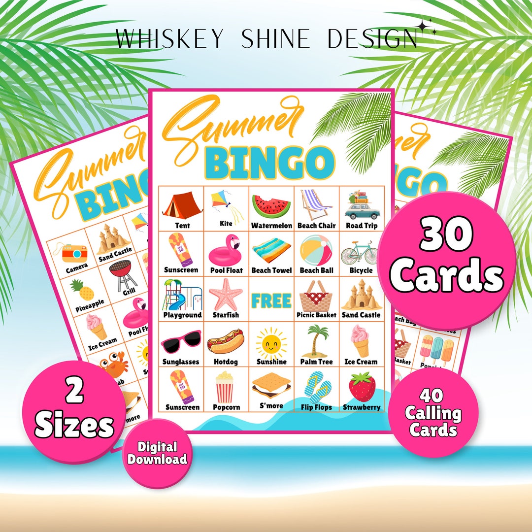 Summer Bingo, Printable Bingo Card Game, Bingo Game for Kids, Printable ...