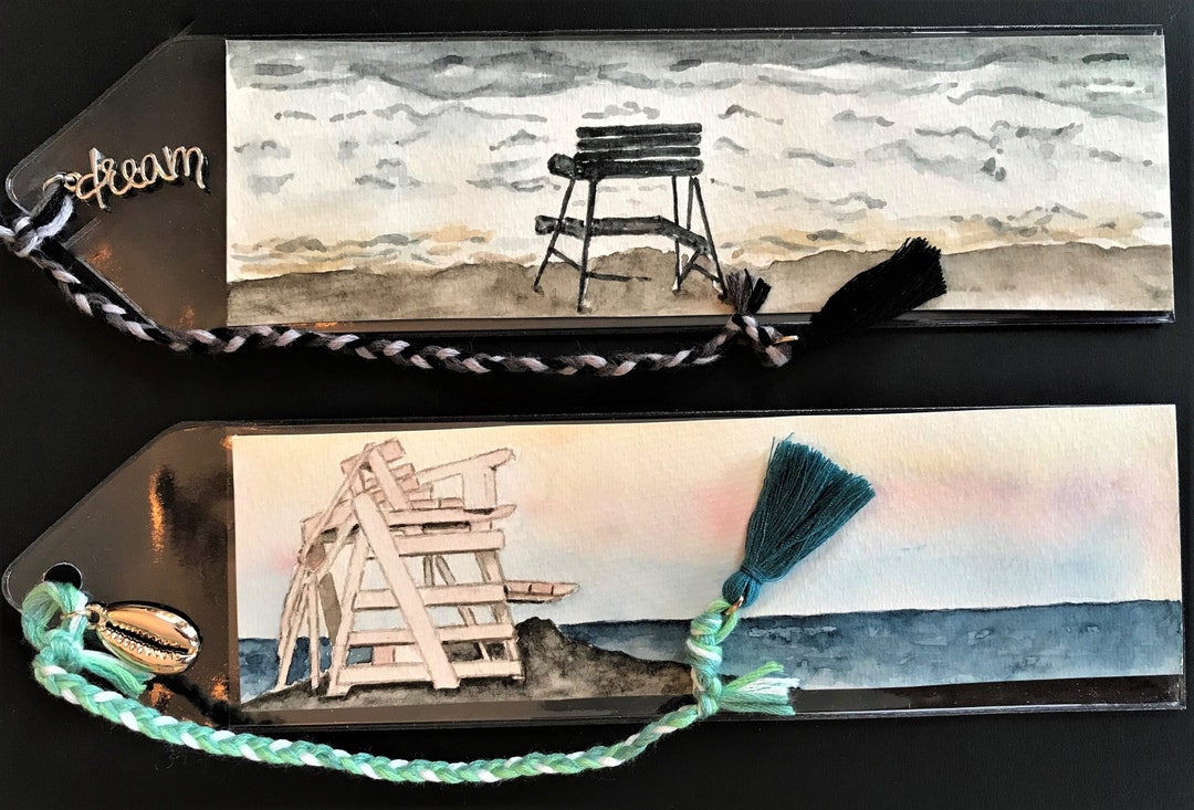Set of 2, Handmade Watercolor Bookmarks, Relaxing Beach Scenes, Summer ...