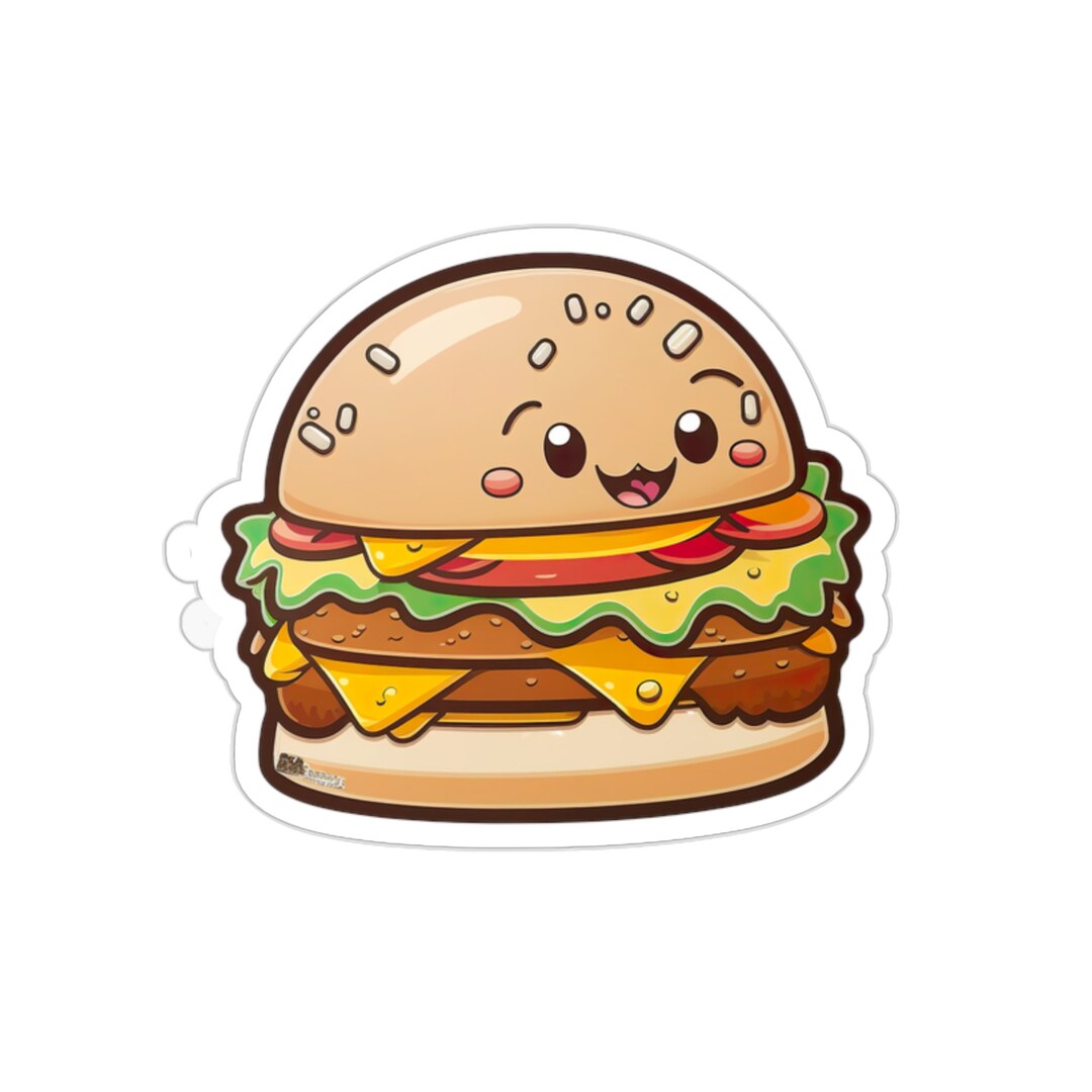 Hamburger Sticker | Kawaii Style Cartoon Sticker - Etsy
