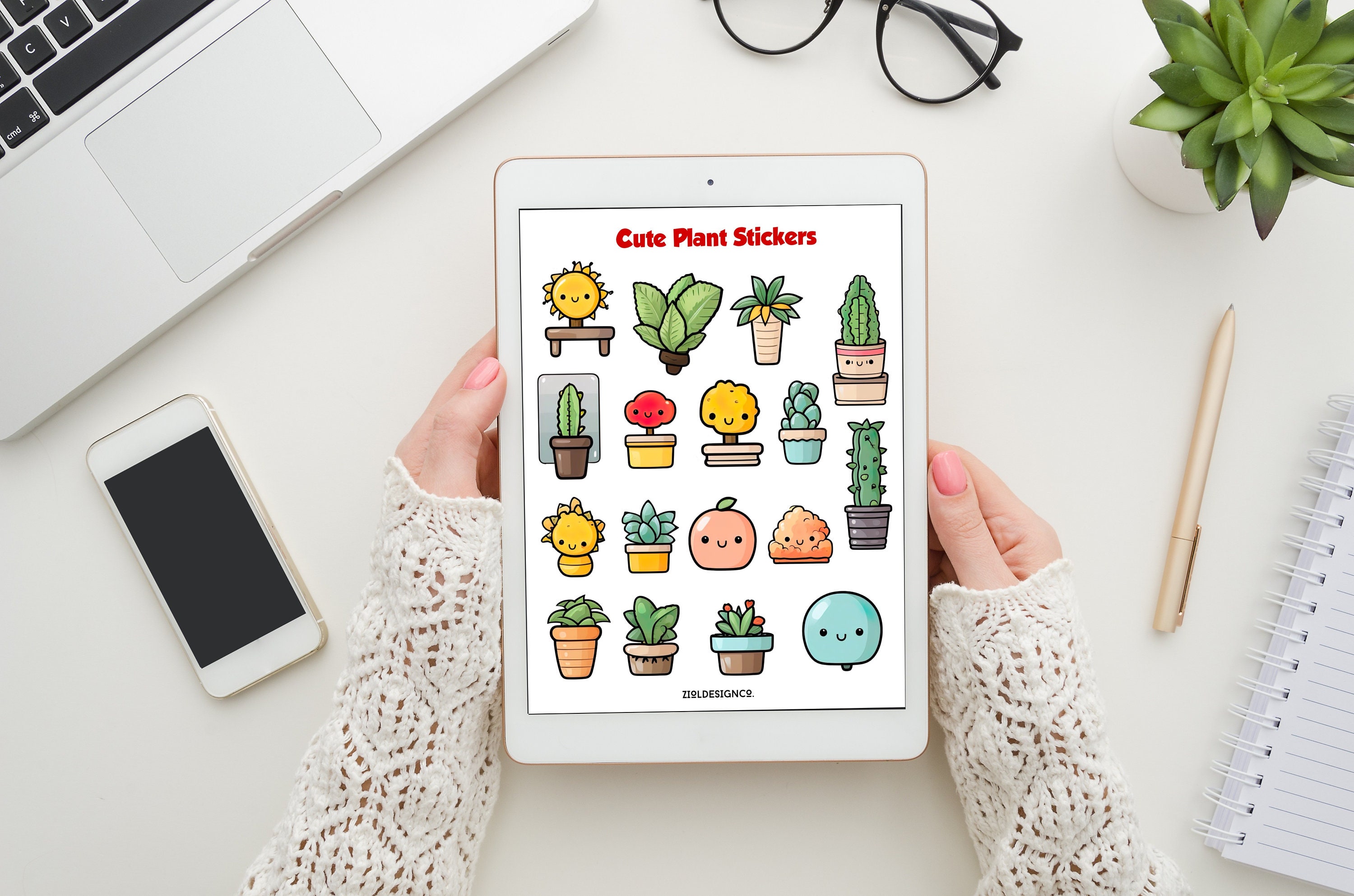 Cute Kawaii Plant Digital Stickers | Pre-cropped Digital Planner ...