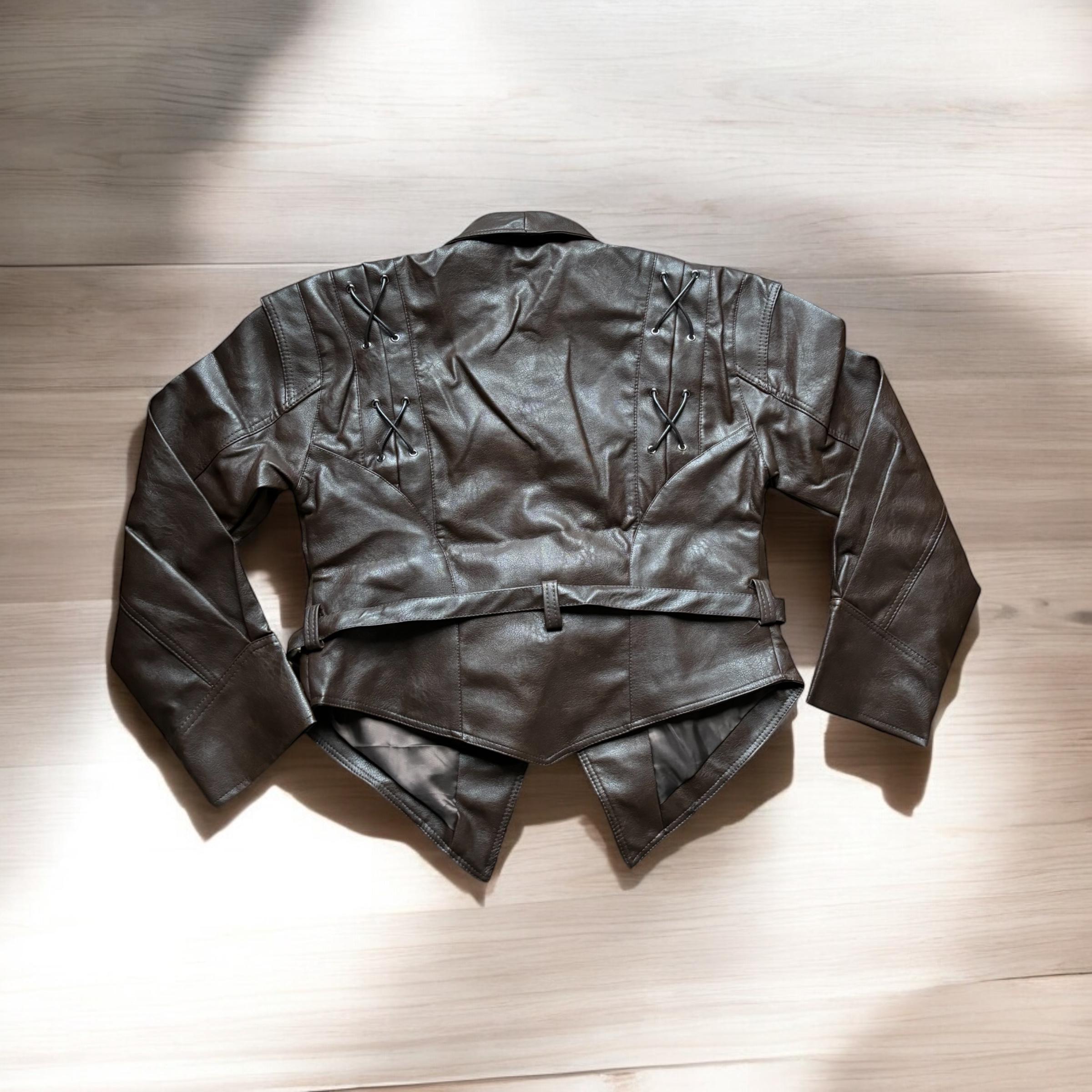 Brown Vegan Leather Wrap Jacket, Vintage-inspired Lace-up Jacket, Women ...