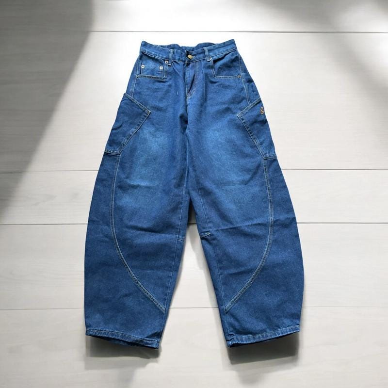 Y2K Gold Embroidered Baggy Jeans, Wide-leg Denim Pants, High-waisted ...