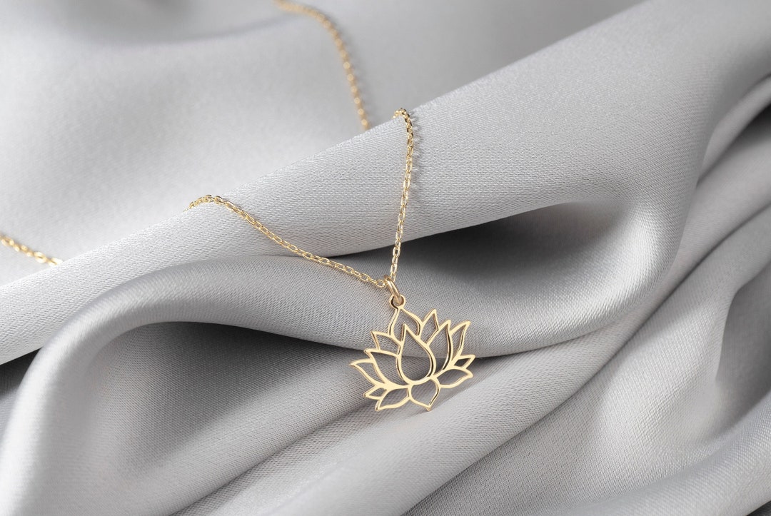 14K Solid Gold Lotus Flower Necklace, Lotus Jewelry, Lotus Flower Gift ...