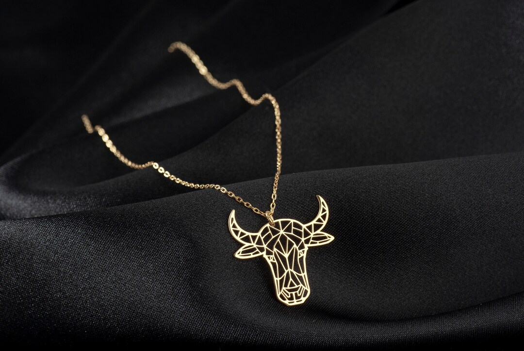 14K Solid Gold Origami Bull Necklace , Taurus Jewelry, Animal Necklace ...