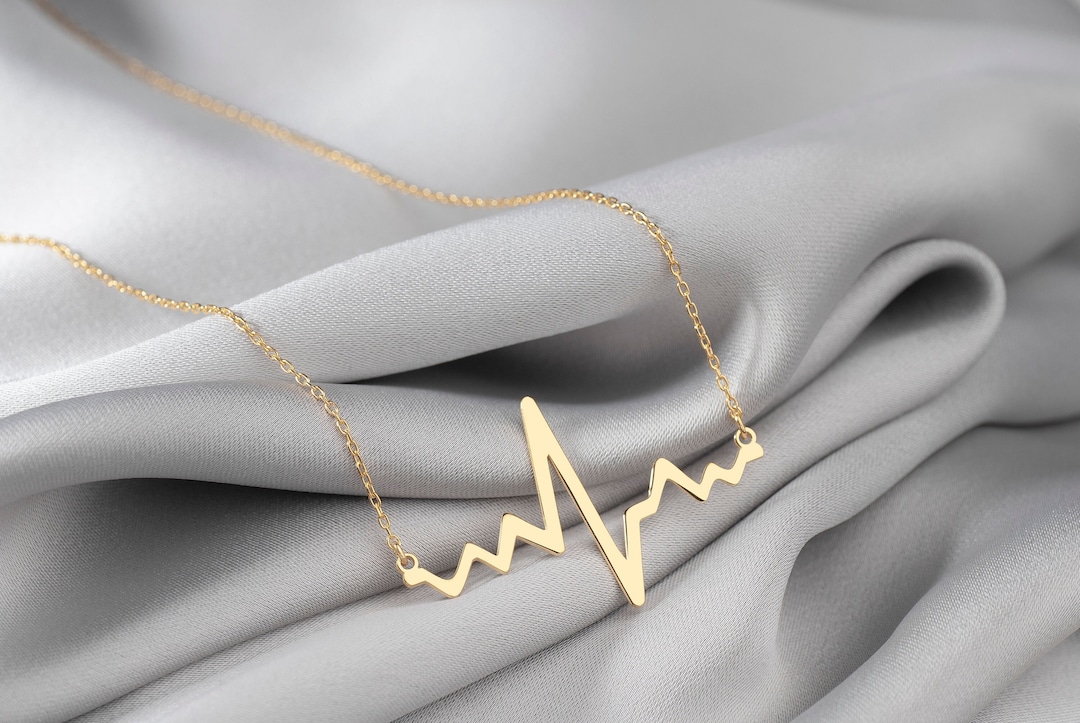 14K Solid Gold Rhythm Necklace , Heart Pendant, Ekg Necklace, Nurse ...