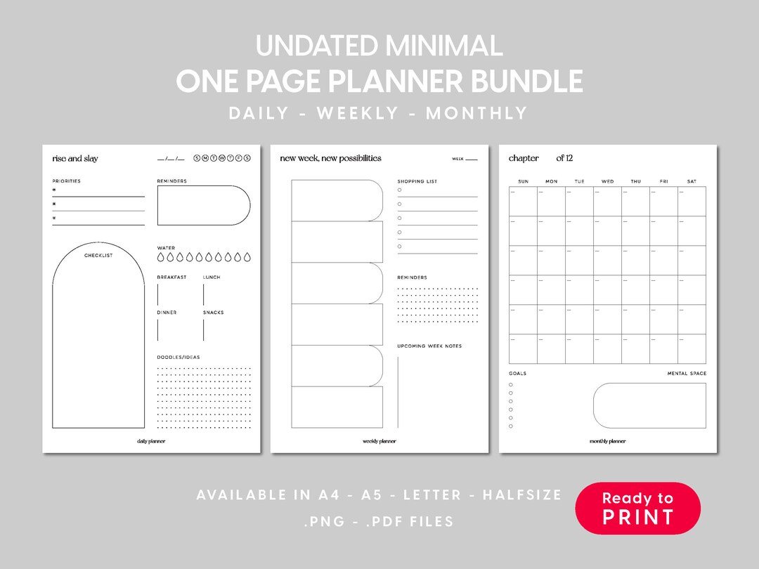Minimal One Page Planner Daily Weekly Monthly Printable Digital - Etsy