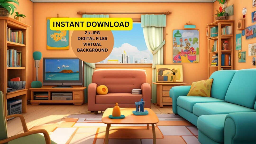 Cartoon Style Novelty Home Scene, Zoom Virtual Meeting Background ...