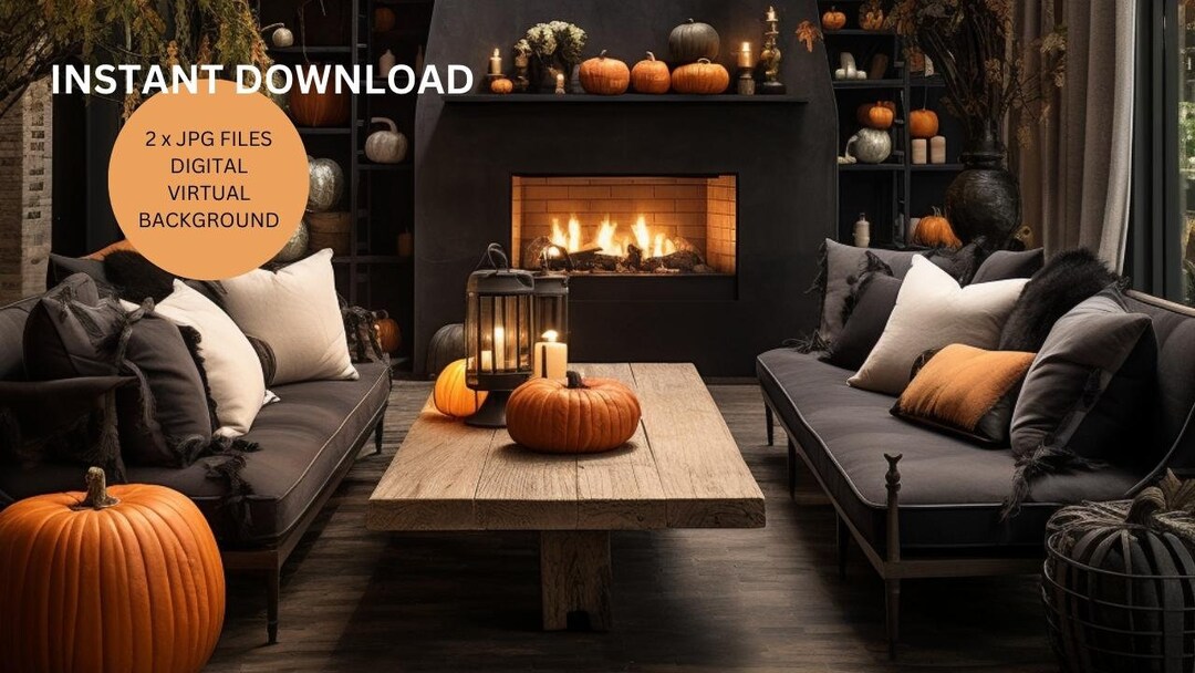 Halloween Fireplace Virtual Background, Zoom Meeting Backdrop (digital ...