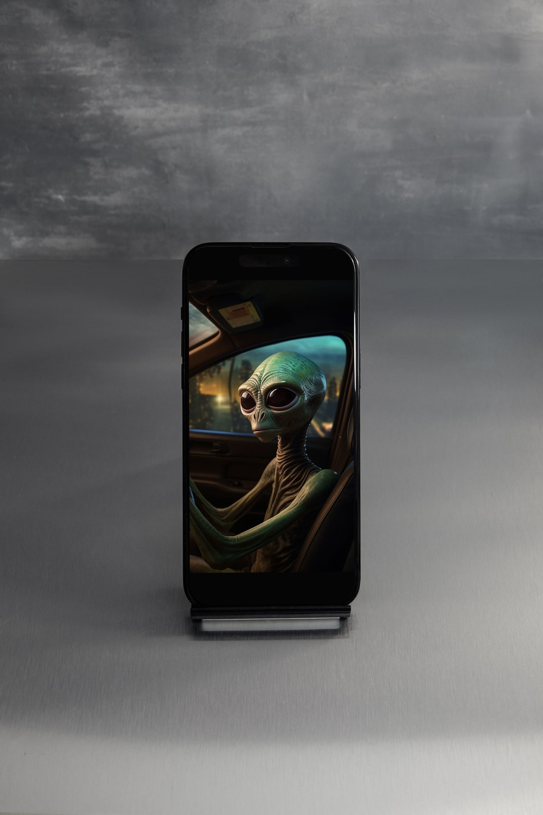 Alien in a Car Phone Tablet Wallpaper, Digital File PNG, Novelty ...
