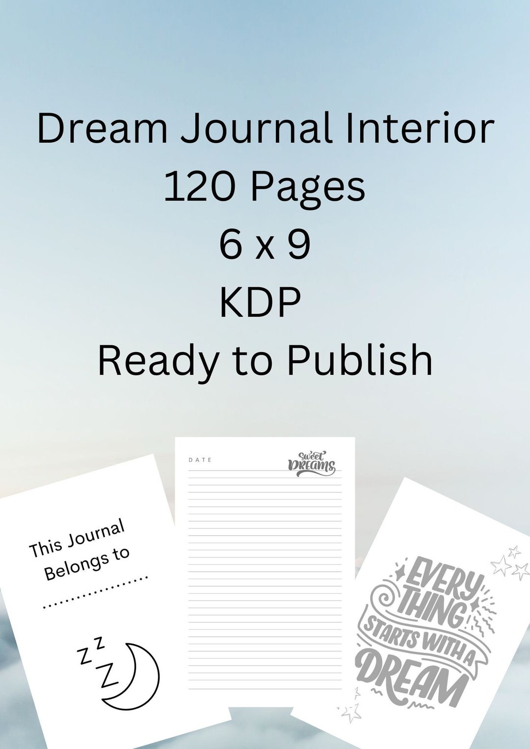 Dream Journal Interior 120 Pages for KDP Publishing PDF File Template ...