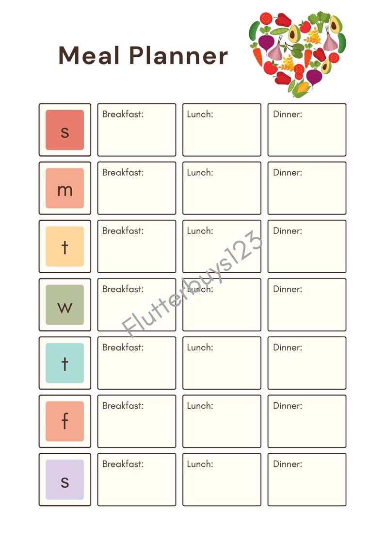 Weekly Meal Planner Breakfast Lunch Dinner PDF File Downloadable ...