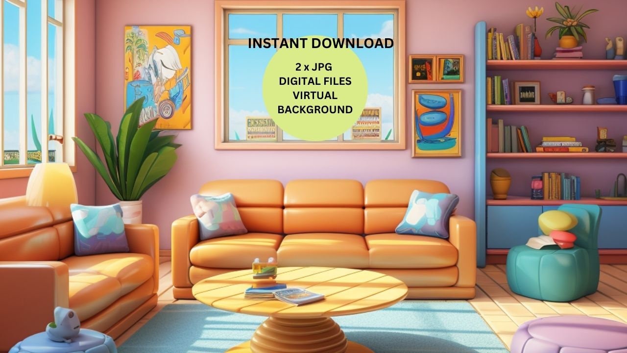 Cartoon Anime Style Zoom Virtual Background Backdrop Fun Novelty Lounge ...