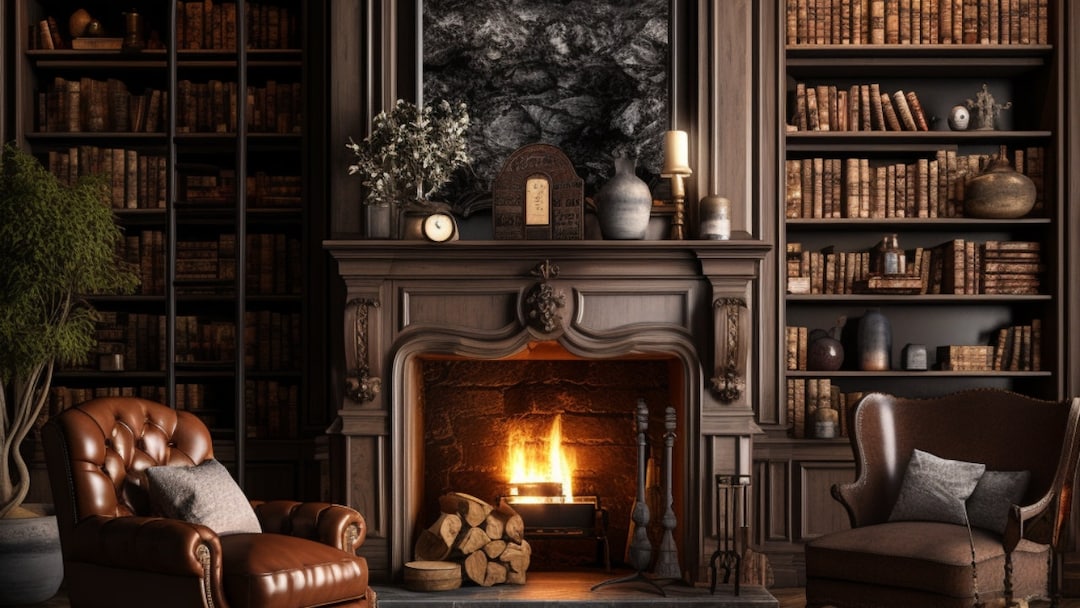 Zoom Virtual Background, Traditional Cozy Living Room With Fireplace ...