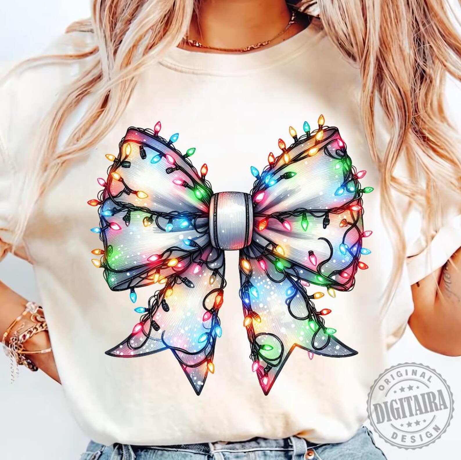 Christmas Light Coquette Bow PNG, Christmas Season Png, New Year PNG ...