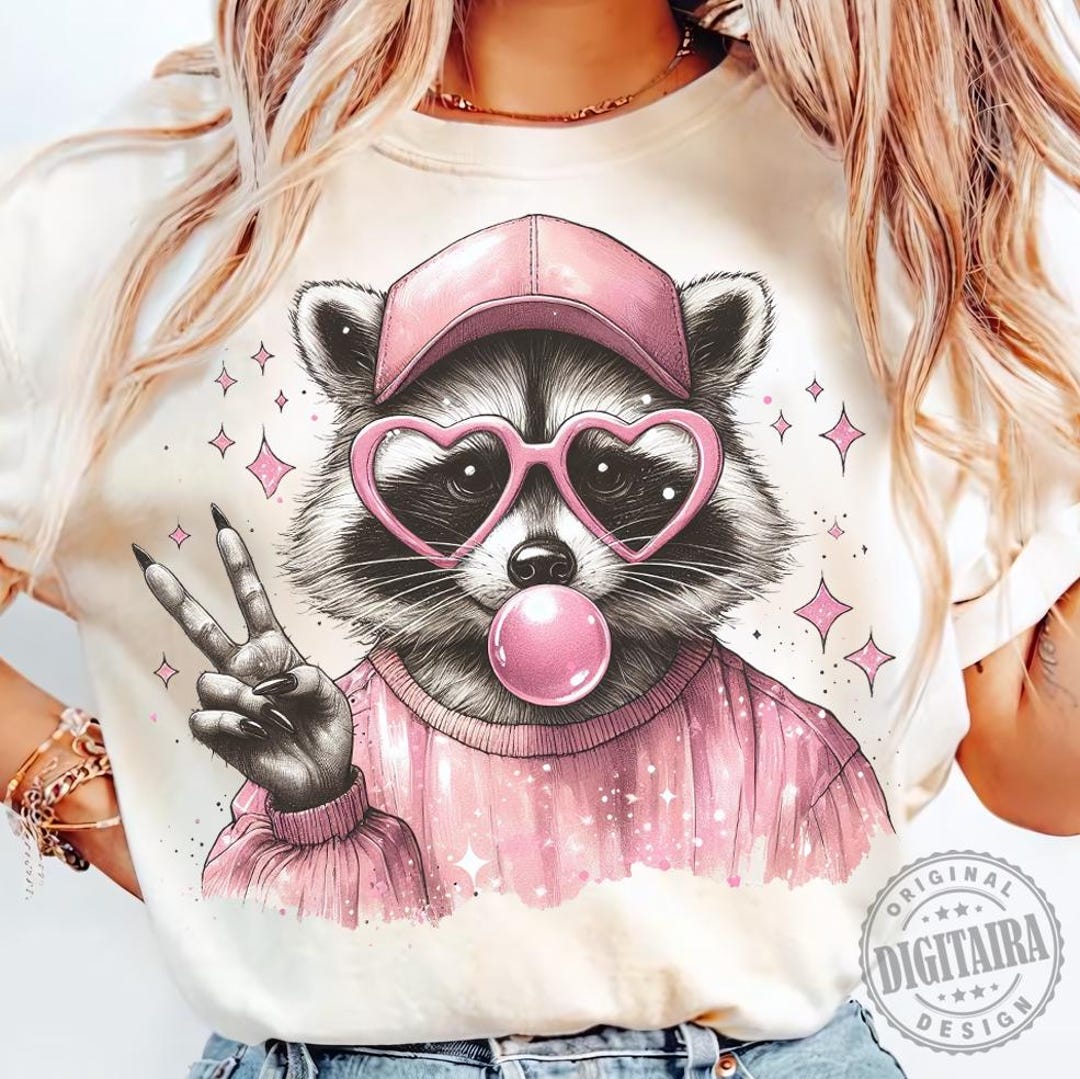 Pink Raccoon Bubble Png Funny Peace Sign Raccoon Png Pink Bow Raccoon ...