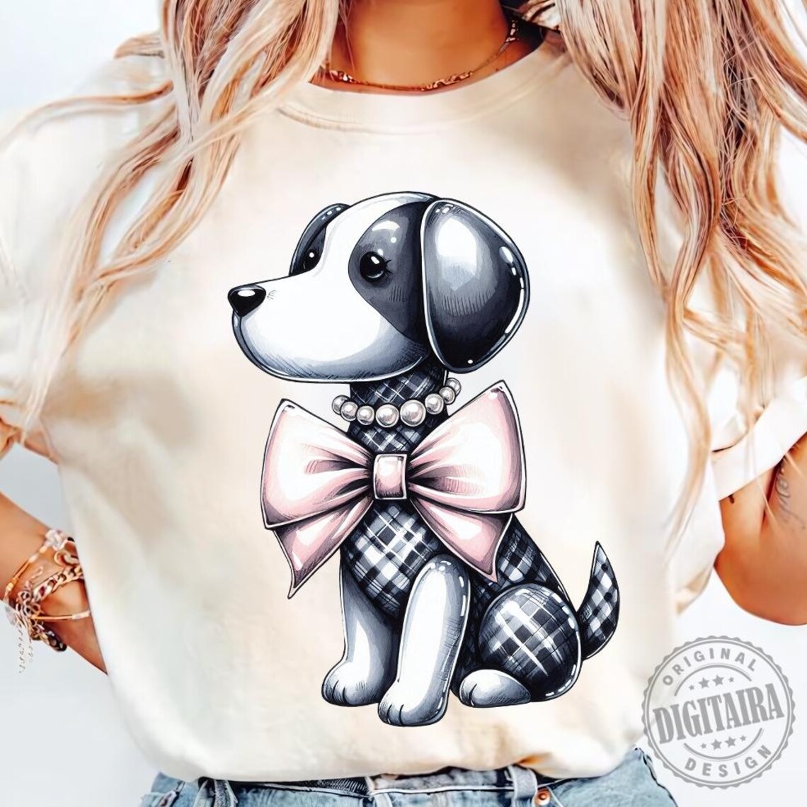 Watercolor Preppy Balloon Dog Png Pearls and Bows Png Coquette ...