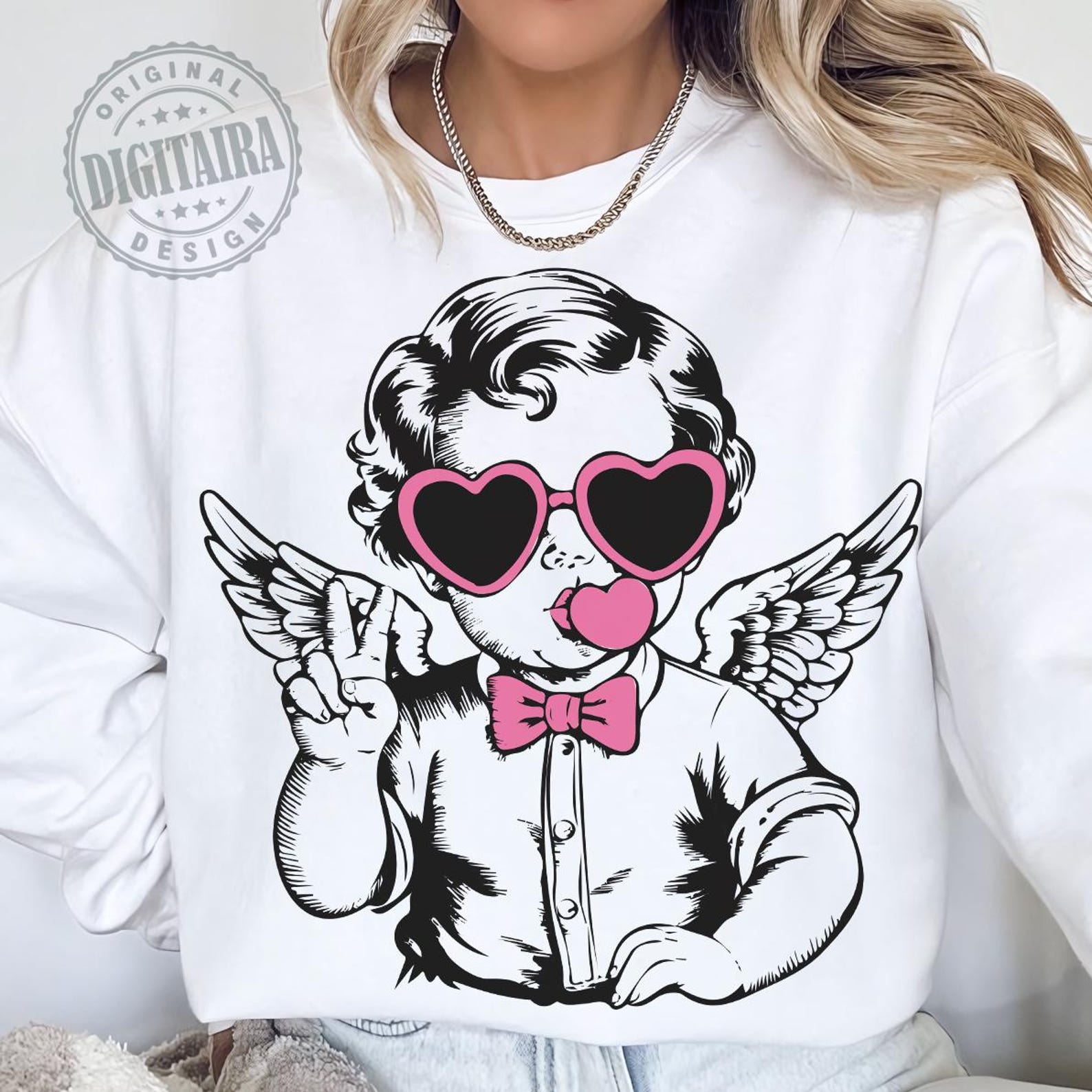 Retro Cupid Valentines Day Blowing Bubble PNG, Vintage Valentines Day ...