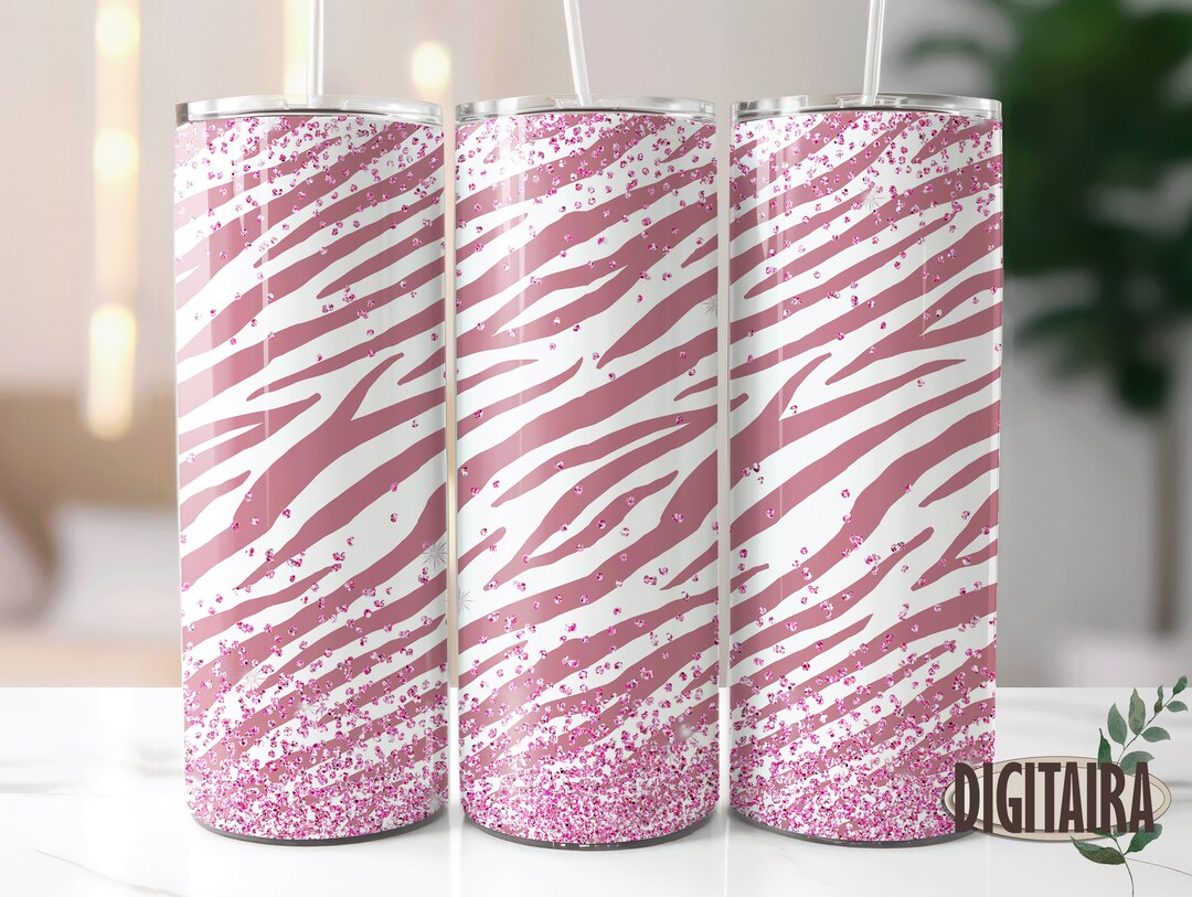 Pink Zebra Glitter Tumbler Design, Aesthetic Pastel Zebra Pattern PNG ...