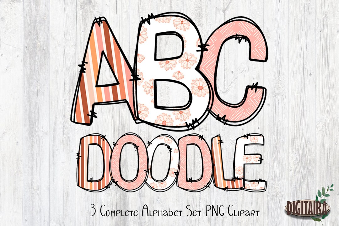 Boho Doodle Letters, Hand Drawn Doodle Alpha Bundle Patterned Alphabet ...