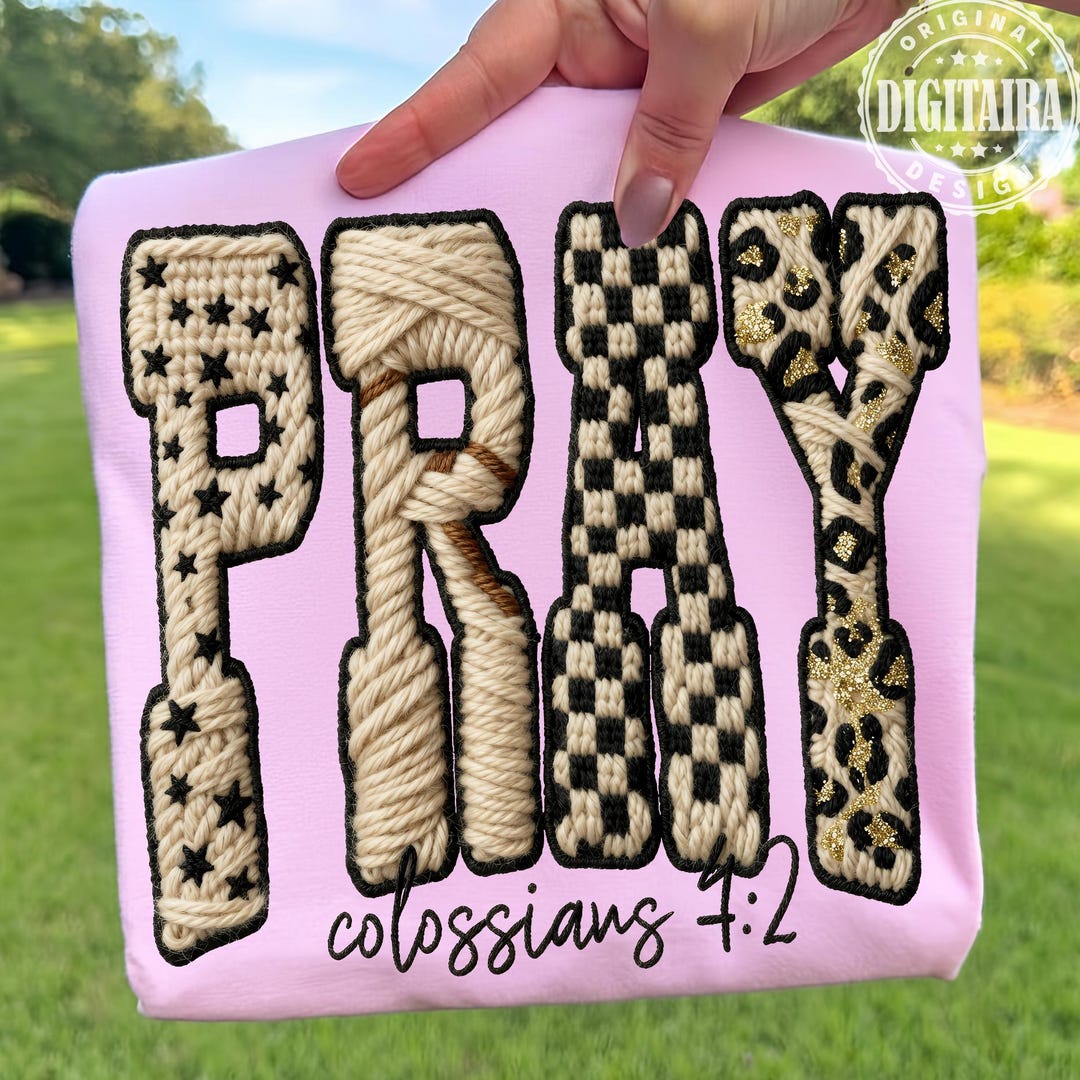 Yarn Pray Png, Christian Yarn Checkered PNG Retro Varsity Faith Png ...