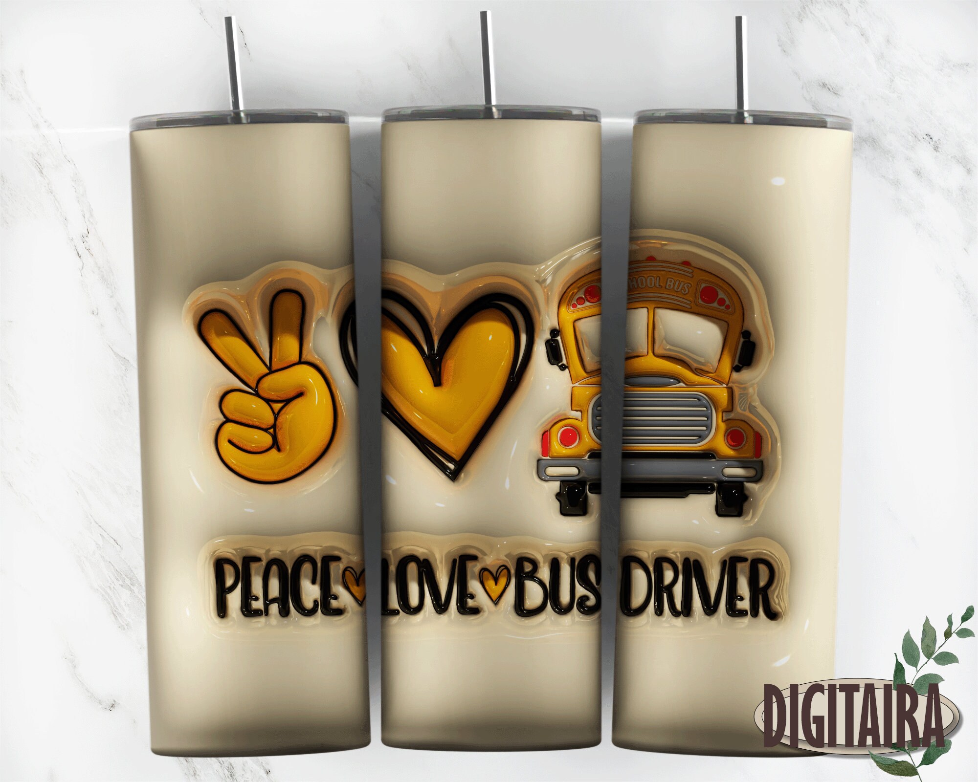 3D Inflated Peace Love Bus Driver Tumbler Png, 20oz Skinny Tumbler ...