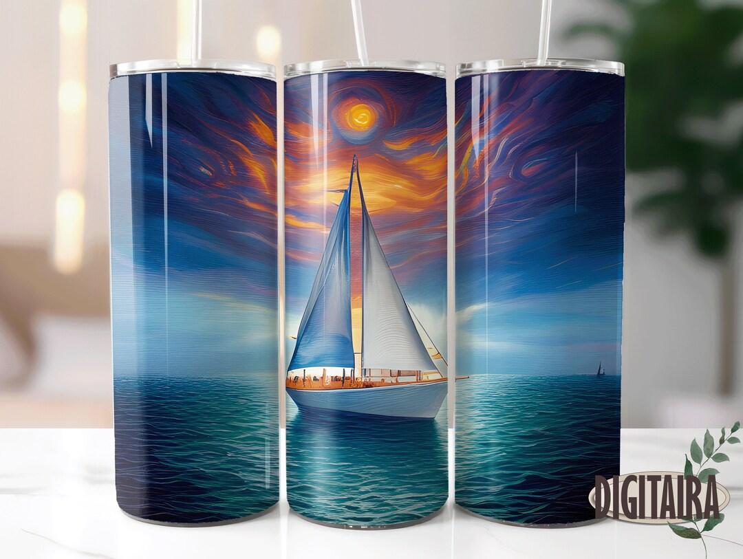 Moon Sail Boat Landscape PNG 20oz Skinny Tumbler Sublimation Designs ...