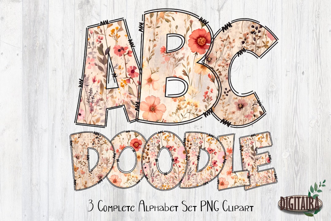 Spring Wildflowers Doodle Letter Bundle PNG, 3 Sets, Spring Flower ...