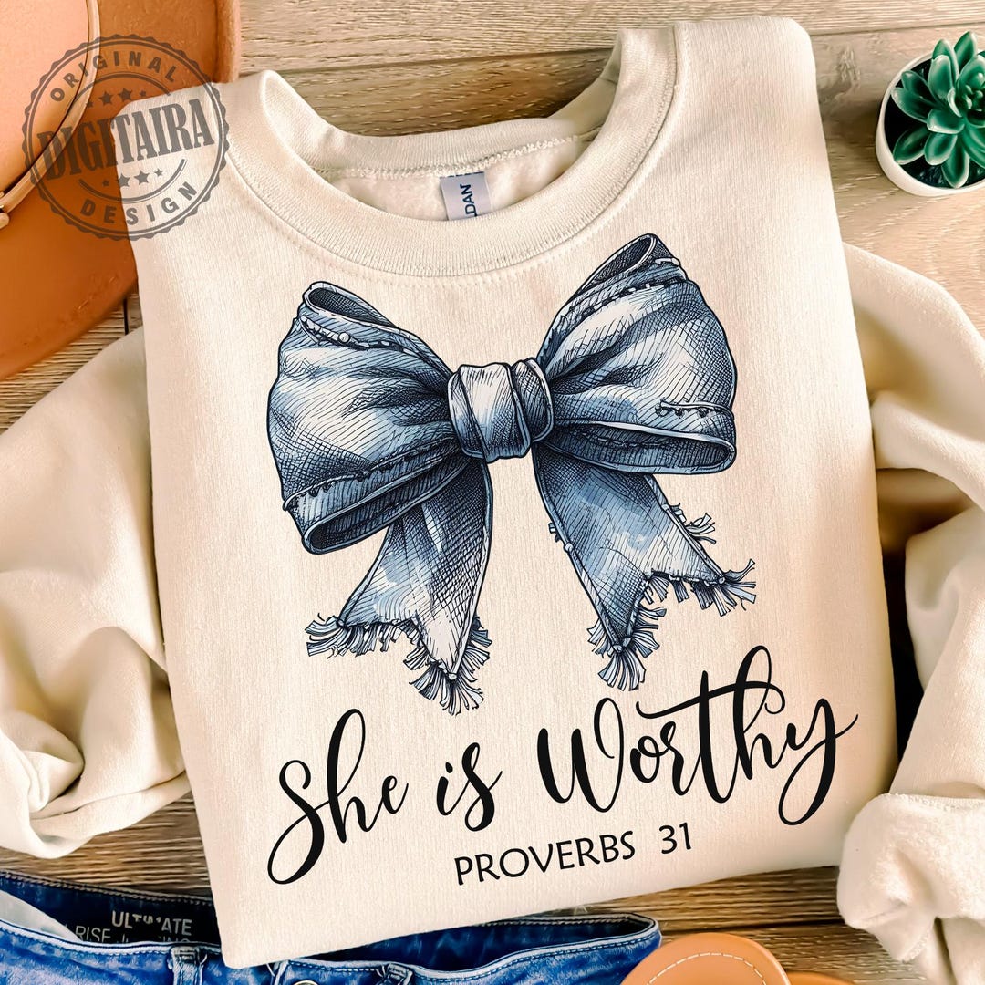 She is Worthy Bow PNG File, Women's Christian Shirts, Cute Christian ...