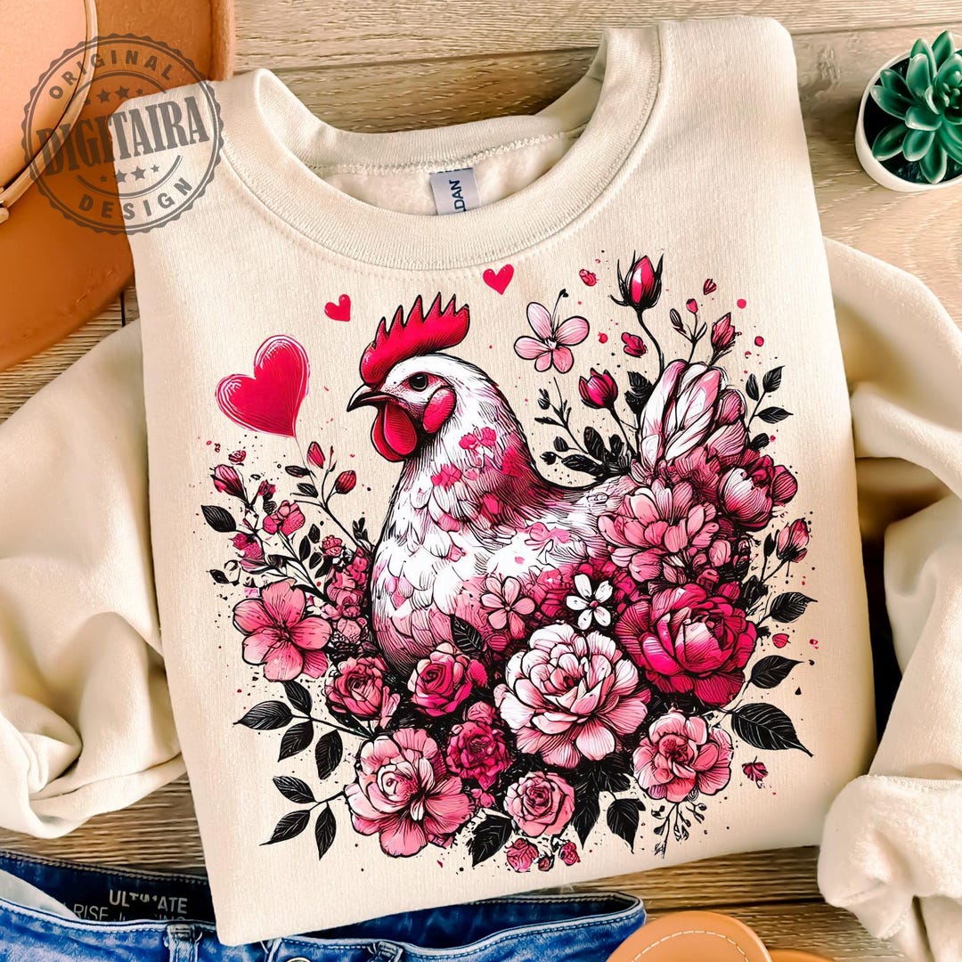 Floral Chicken Valentine Png, Valentine Chicken Png, Valentine Png ...