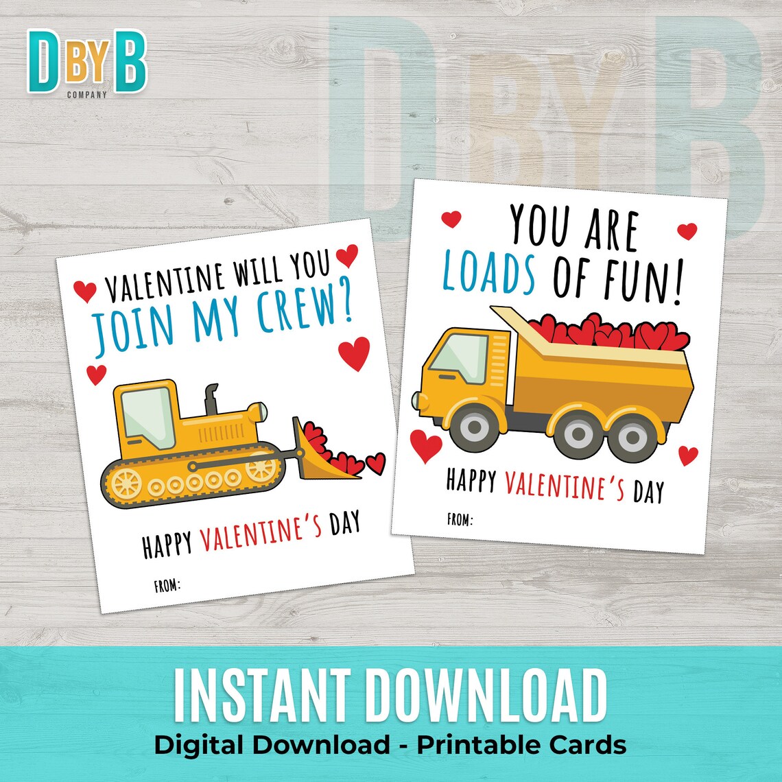 Construction Valentines Day Printable Cards - Etsy