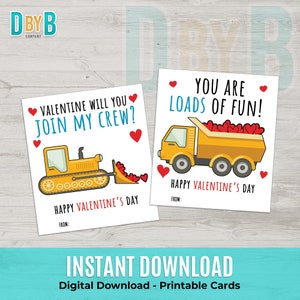 Construction Valentines Day Printable Cards - Etsy