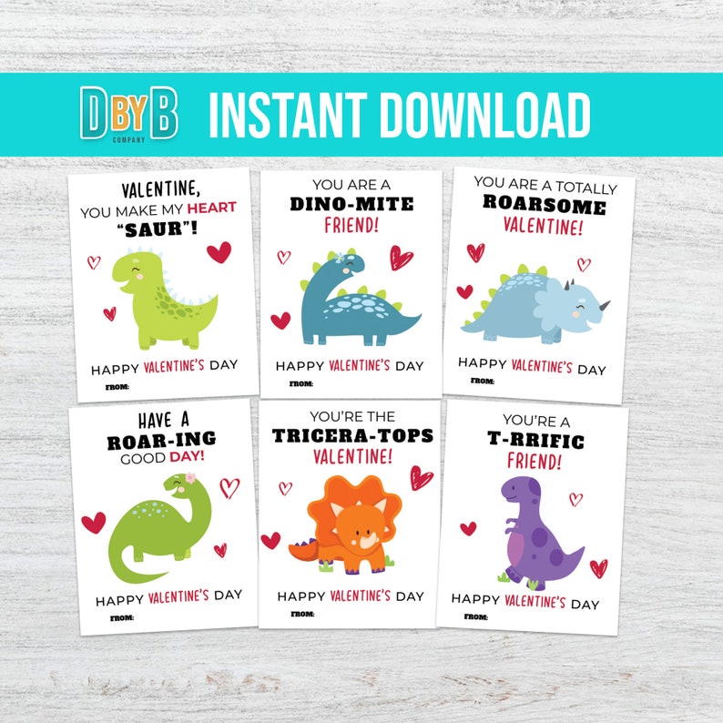 Dinosaur Valentines Day Printable Cards - Etsy