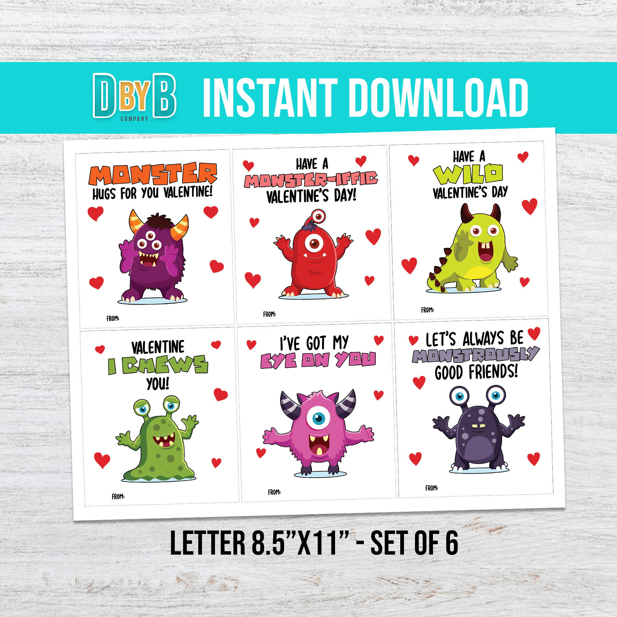 Monster Valentines Day Printable Cards - Etsy