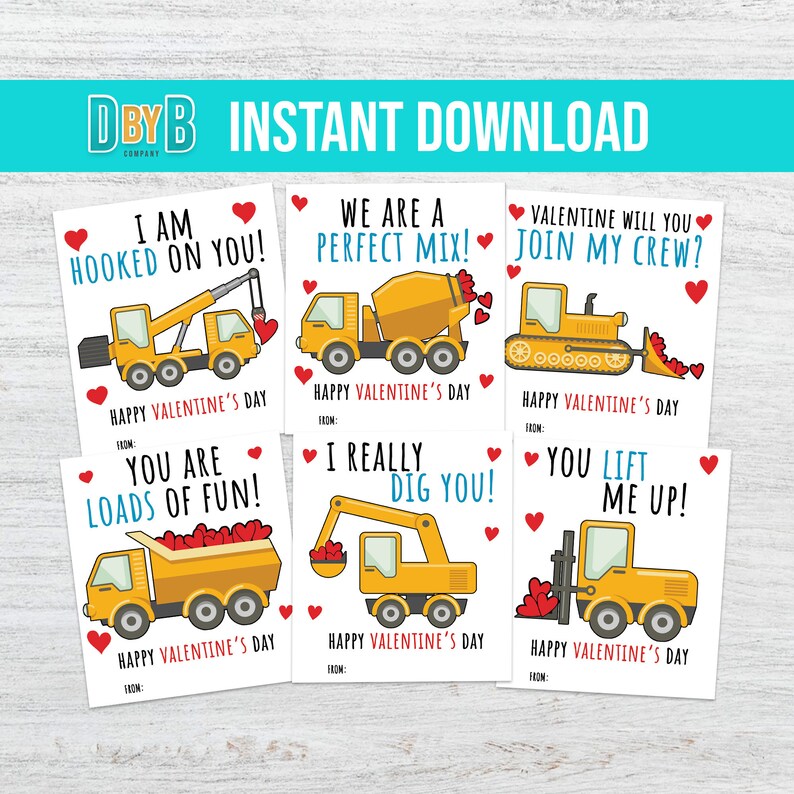 Construction Valentines Day Printable Cards - Etsy