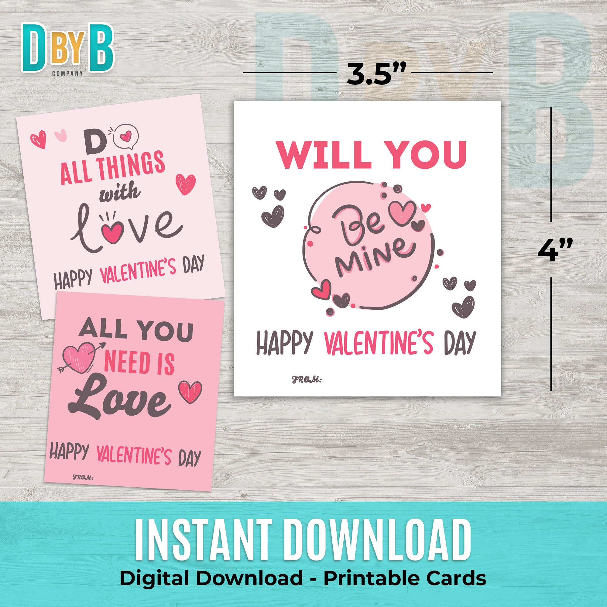 Pink Girly Valentines Day Printable Cards - Etsy