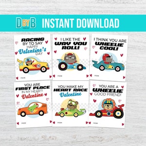 Race Car Valentines Day Printable Cards - Etsy