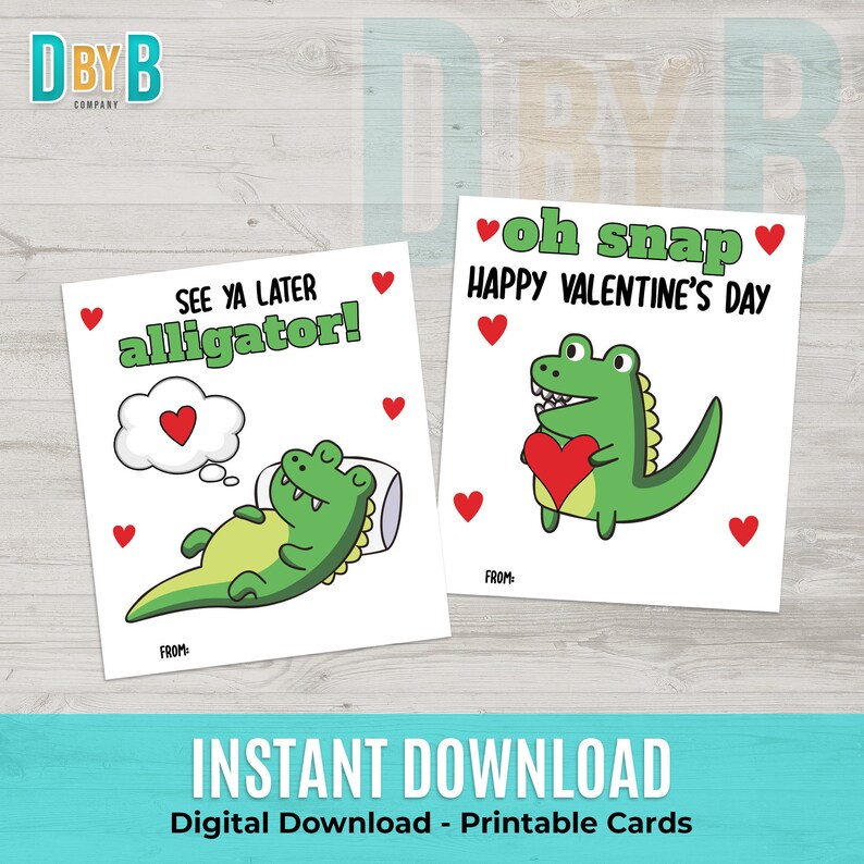 Alligator Valentines Day Printable Cards - Etsy