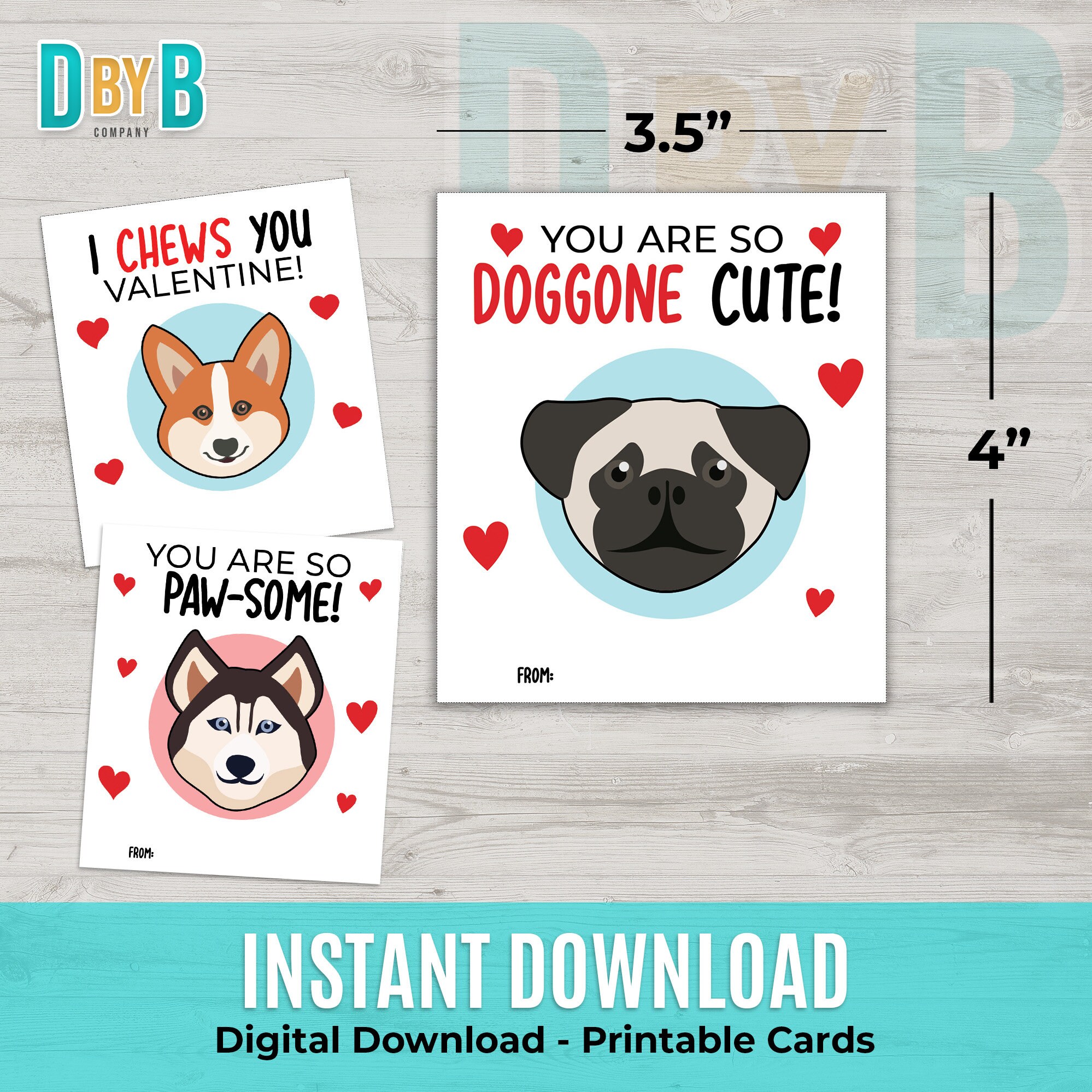 Puppy Dog Valentines Day Printable Cards - Etsy