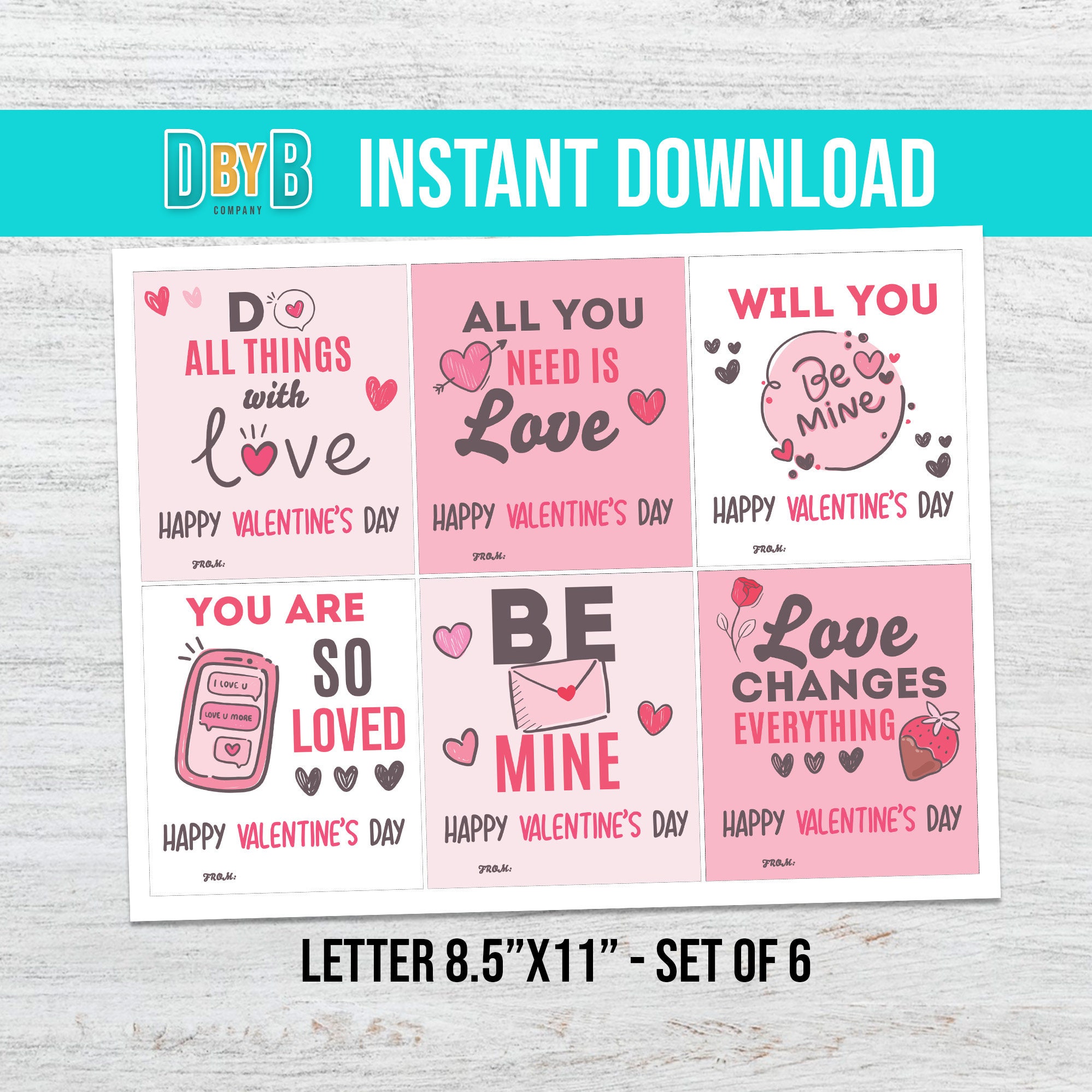 Pink Girly Valentines Day Printable Cards - Etsy