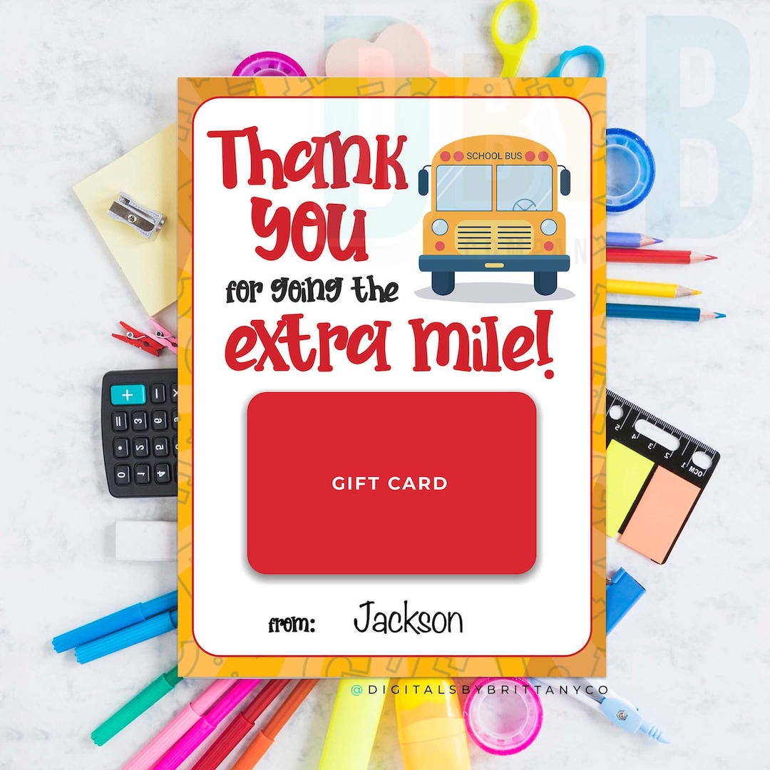 Thank You for Going the Extra Mile Gift Card Holder for School Bus ...