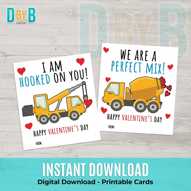 Construction Valentines Day Printable Cards - Etsy