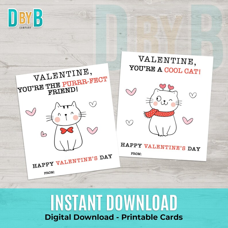 Cool Cats Valentines Day Printable Cards - Etsy