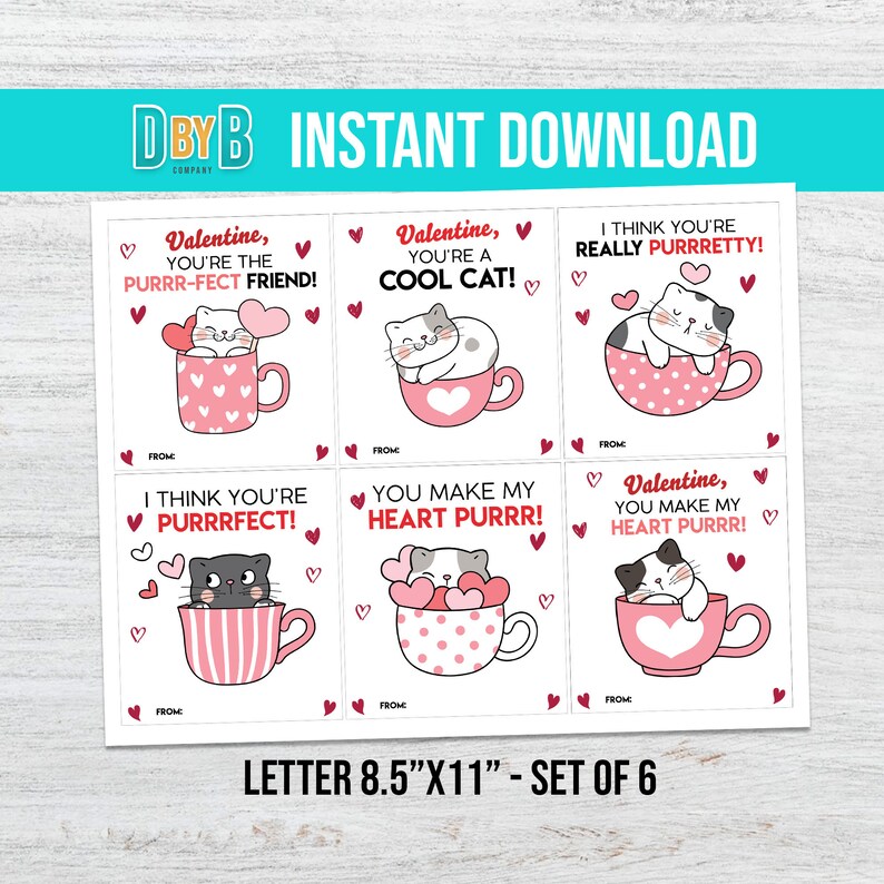 Coffee Cat Valentines Day Printable Cards - Etsy