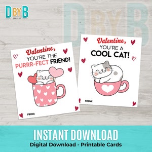 Coffee Cat Valentines Day Printable Cards - Etsy