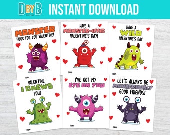 Kids Valentines Cards Instant Digital Download Printable Kids ...