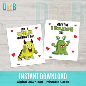 Monster Valentines Day Printable Cards - Etsy