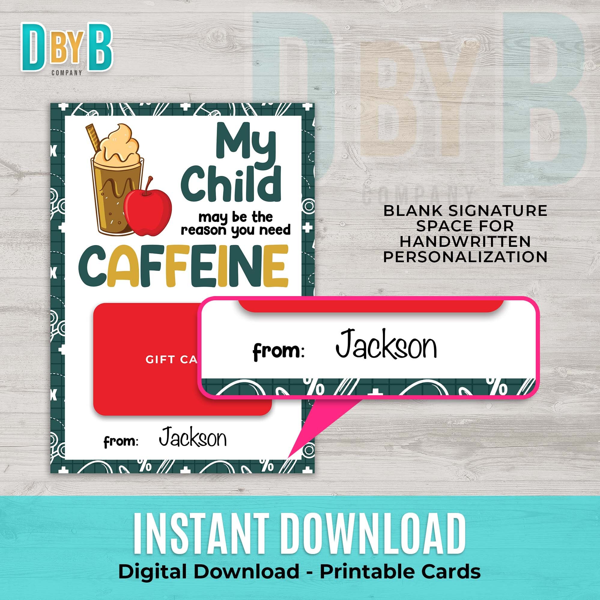 Teacher Appreciation Gift Card Holder | Caffeine Theme (printable) - Etsy